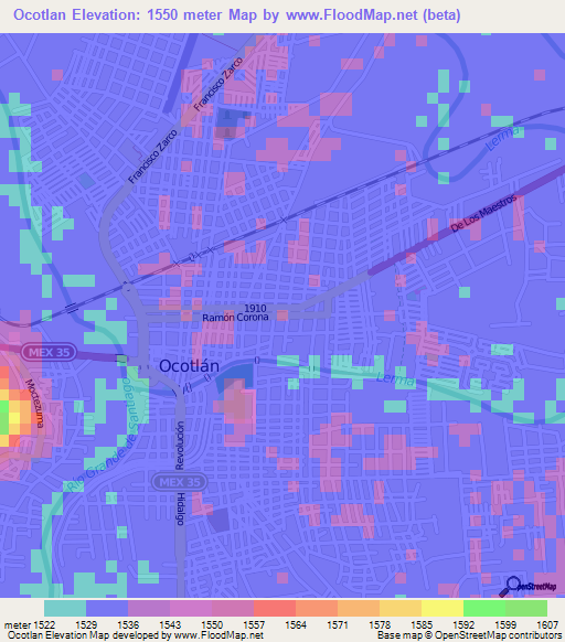 Elevation of Ocotlan,Mexico Elevation Map, Topography, Contour