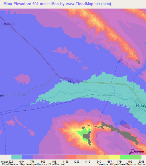 Elevation of Mina,Mexico Elevation Map, Topography, Contour