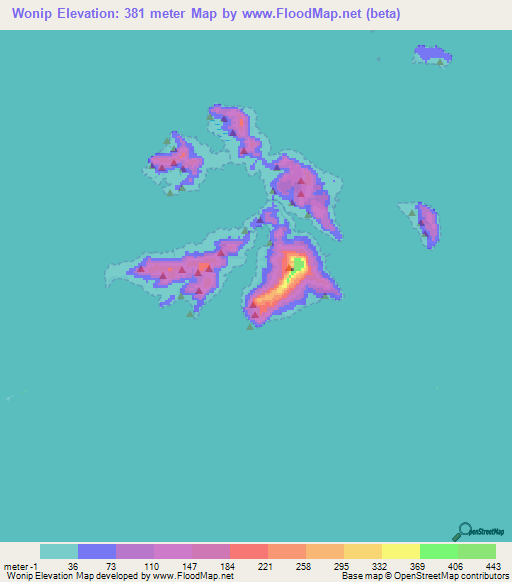 Elevation of Wonip,Micronesia Elevation Map, Topography, Contour