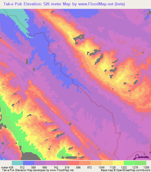 Elevation of Tak-e Puk,Iran Elevation Map, Topography, Contour