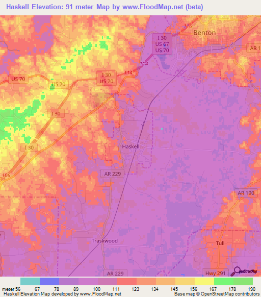 Elevation of Haskell,US Elevation Map, Topography, Contour