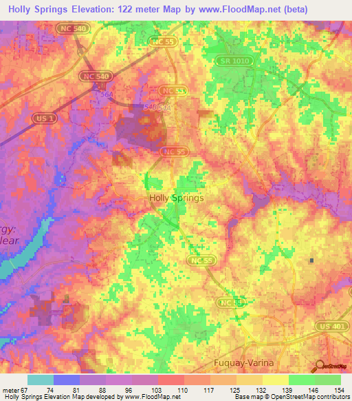 Elevation of Holly Springs,US Elevation Map, Topography, Contour