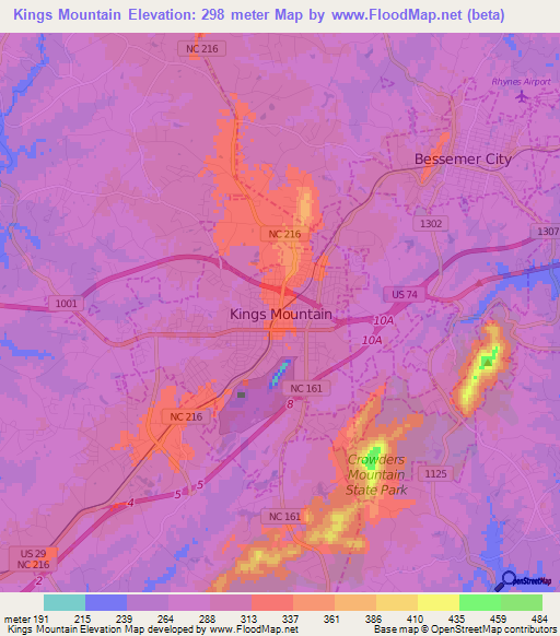 Elevation of Kings Mountain,US Elevation Map, Topography, Contour