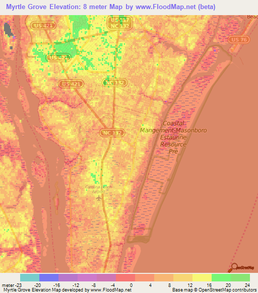 Elevation of Myrtle Grove,US Elevation Map, Topography, Contour