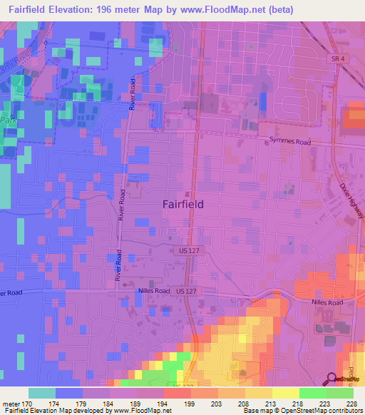 Elevation of Fairfield,US Elevation Map, Topography, Contour