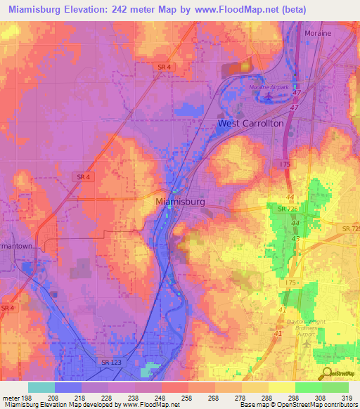 Elevation of Miamisburg,US Elevation Map, Topography, Contour