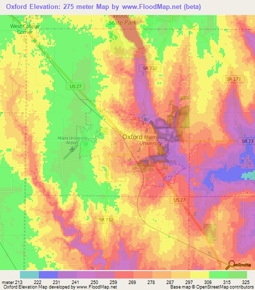 Elevation of Oxford,US Elevation Map, Topography, Contour