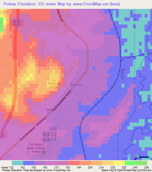 Elevation of Poteau,US Elevation Map, Topography, Contour