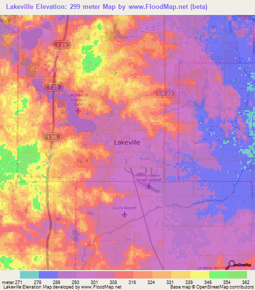 Elevation of Lakeville,US Elevation Map, Topography, Contour