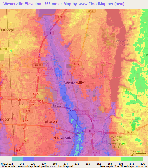 Elevation of Westerville,US Elevation Map, Topography, Contour