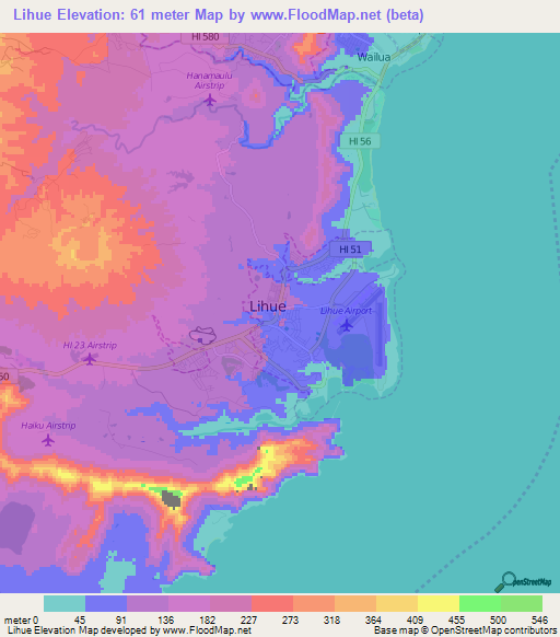 Elevation of Lihue,US Elevation Map, Topography, Contour