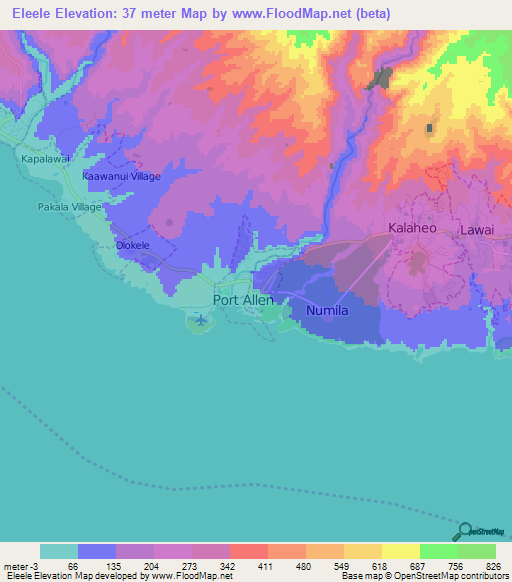 Elevation of Eleele,US Elevation Map, Topography, Contour