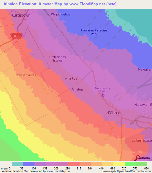 Elevation of Ainaloa,US Elevation Map, Topography, Contour