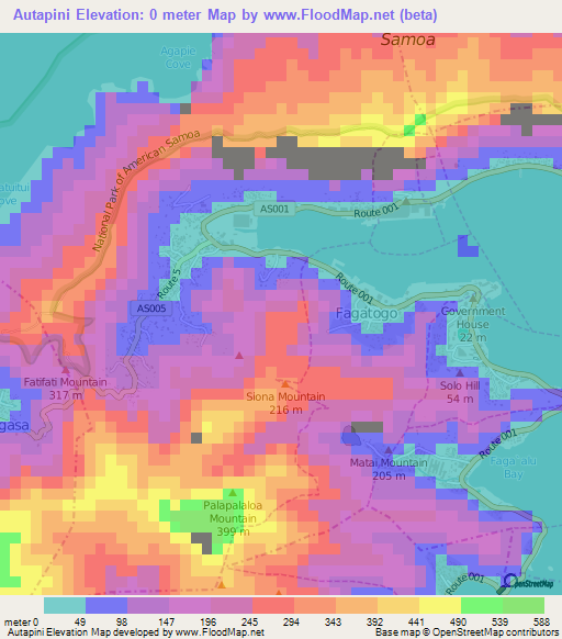 Elevation of Autapini,American Samoa Elevation Map, Topography, Contour