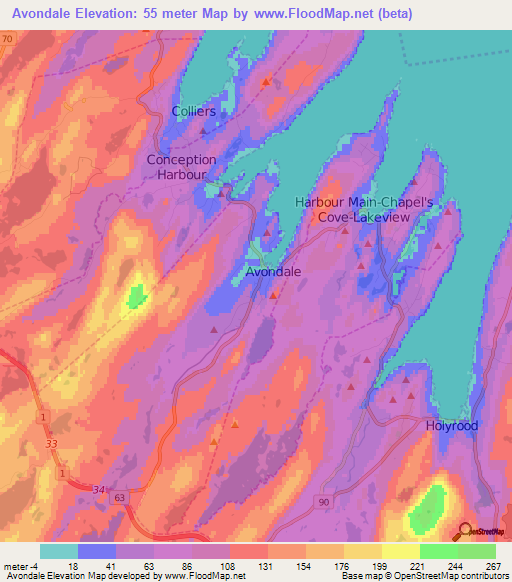 Elevation of Avondale,Canada Elevation Map, Topography, Contour