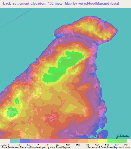 Elevation of Back Settlement,Canada Elevation Map, Topography, Contour