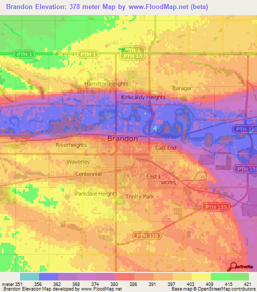 Elevation of Brandon,Canada Elevation Map, Topography, Contour