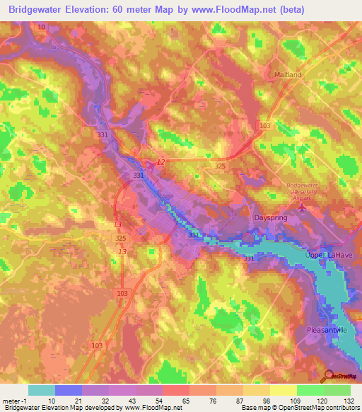 Elevation of Bridgewater,Canada Elevation Map, Topography, Contour