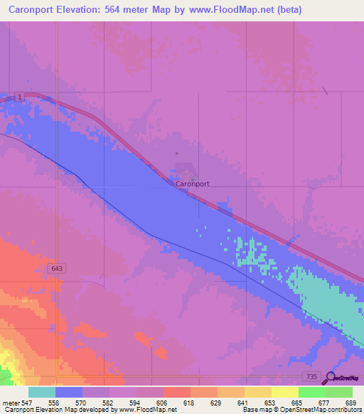 Elevation of Caronport,Canada Elevation Map, Topography, Contour