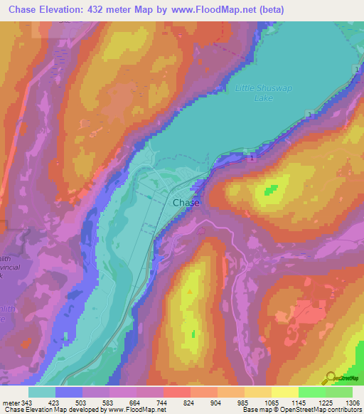 Elevation of Chase,Canada Elevation Map, Topography, Contour