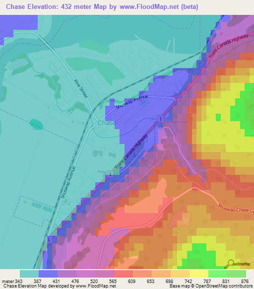 Elevation of Chase,Canada Elevation Map, Topography, Contour