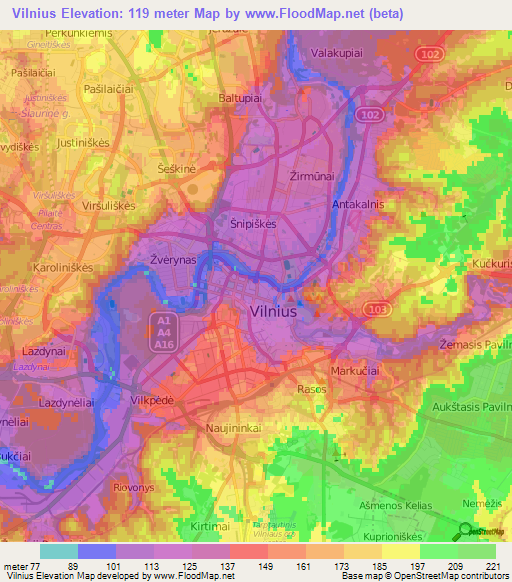 Elevation of Vilnius,Lithuania Elevation Map, Topography, Contour