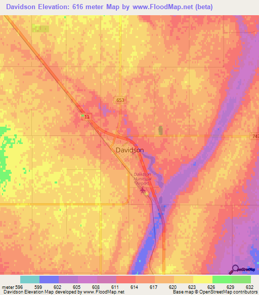 Elevation of Davidson,Canada Elevation Map, Topography, Contour