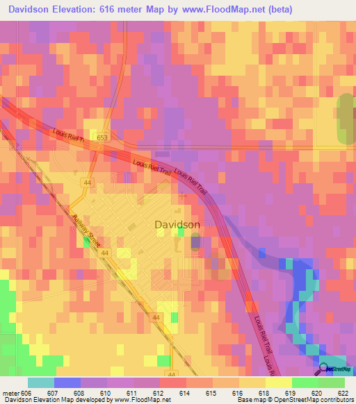 Elevation of Davidson,Canada Elevation Map, Topography, Contour
