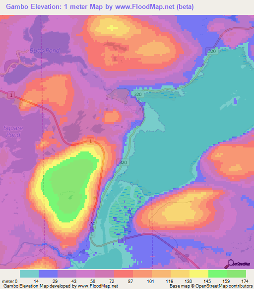 Elevation of Gambo,Canada Elevation Map, Topography, Contour