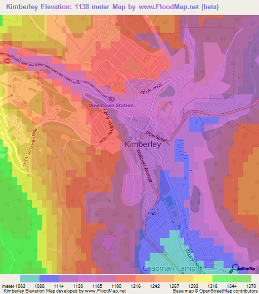 Elevation of Kimberley,Canada Elevation Map, Topography, Contour