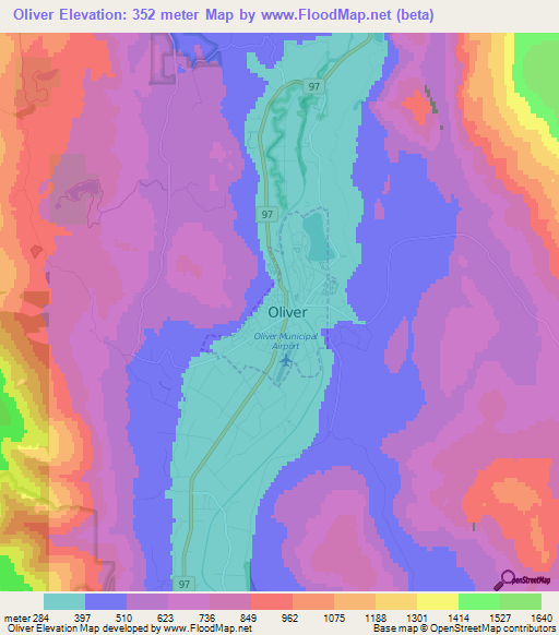 Elevation of Oliver,Canada Elevation Map, Topography, Contour