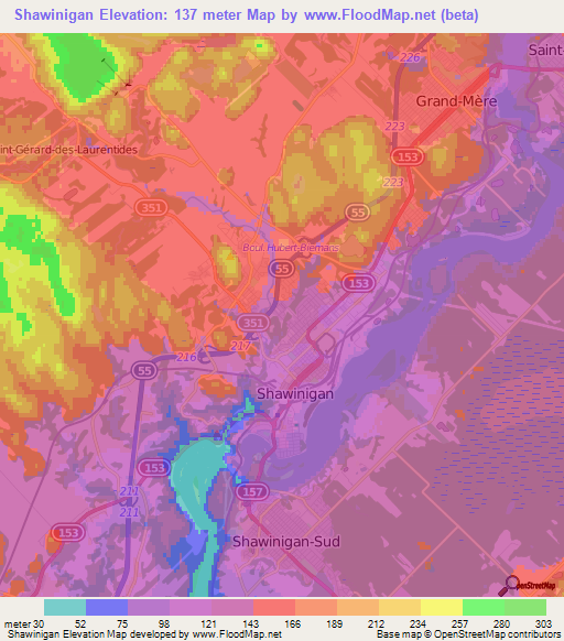 Elevation of Shawinigan,Canada Elevation Map, Topography, Contour
