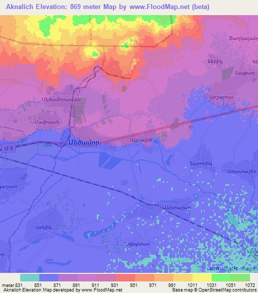 Elevation of Aknalich,Armenia Elevation Map, Topography, Contour
