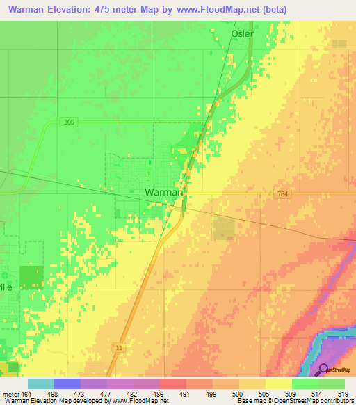 Elevation of Warman,Canada Elevation Map, Topography, Contour