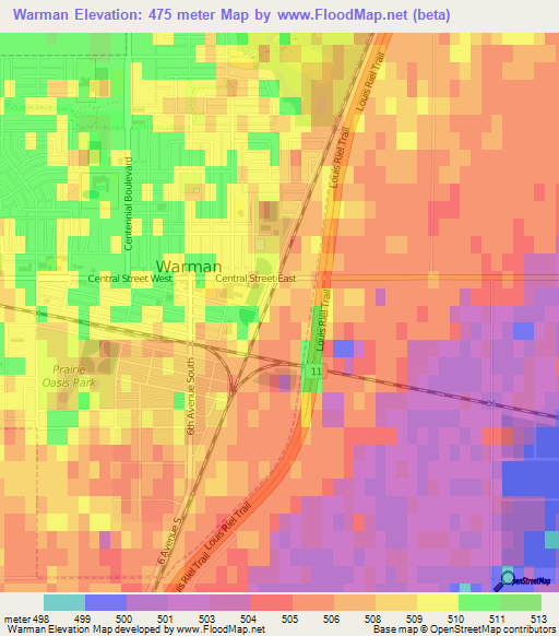 Elevation of Warman,Canada Elevation Map, Topography, Contour