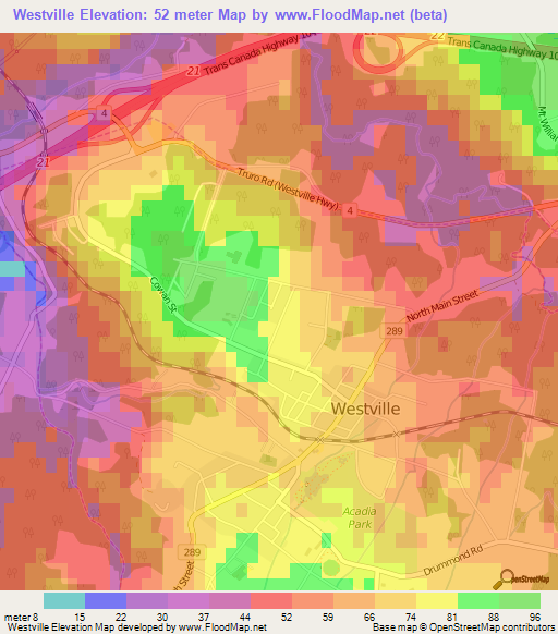 Elevation of Westville,Canada Elevation Map, Topography, Contour