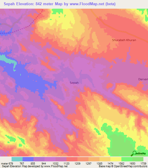 Elevation of Sepah,Iran Elevation Map, Topography, Contour