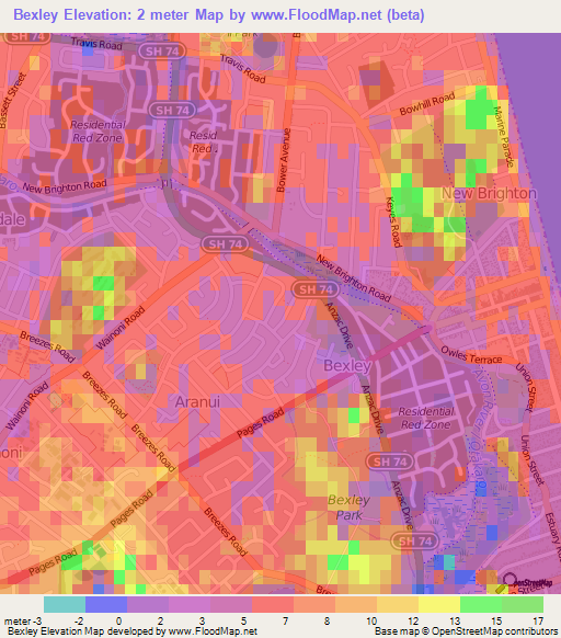 Elevation of Bexley,New Zealand Elevation Map, Topography, Contour