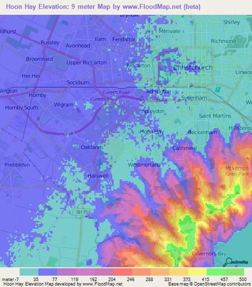 Elevation of Hoon Hay,New Zealand Elevation Map, Topography, Contour