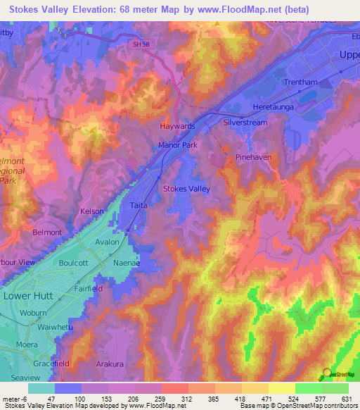 Elevation of Stokes Valley,New Zealand Elevation Map, Topography, Contour