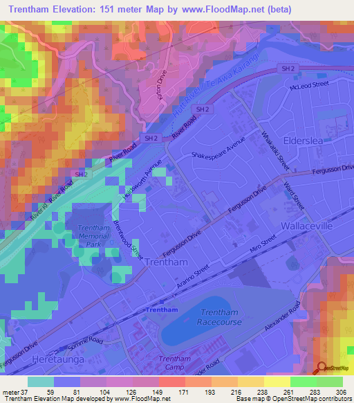 Elevation of Trentham,New Zealand Elevation Map, Topography, Contour