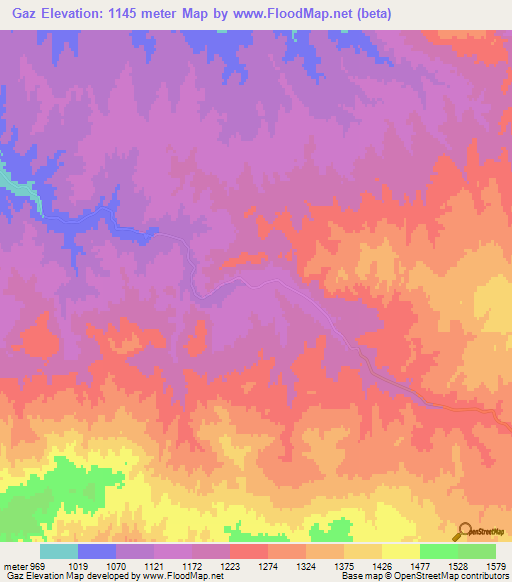 Elevation of Gaz,Iran Elevation Map, Topography, Contour