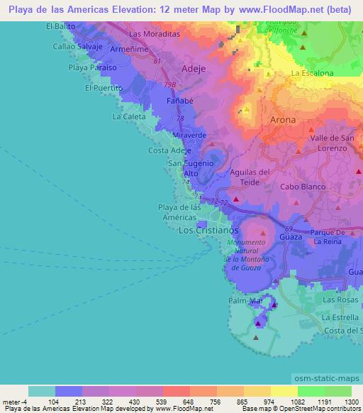 Elevation of Playa de las Americas,Spain Elevation Map, Topography, Contour