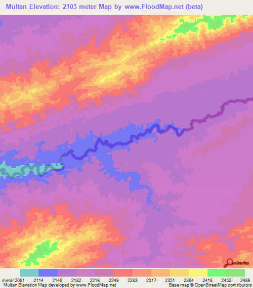 Elevation of Multan,Afghanistan Elevation Map, Topography, Contour