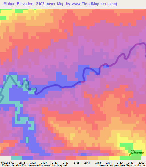 Elevation of Multan,Afghanistan Elevation Map, Topography, Contour