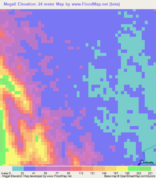 Elevation of Megali,Myanmar Elevation Map, Topography, Contour