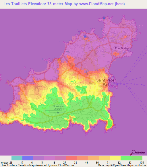 Elevation of Les Touillets,Guernsey Elevation Map, Topography, Contour