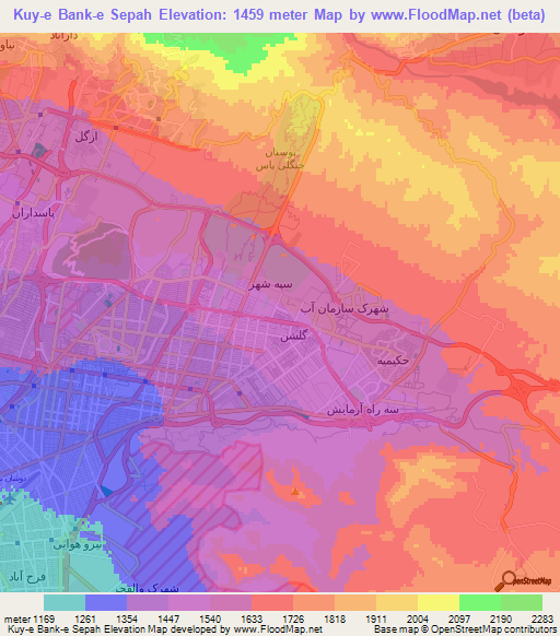 Elevation of Kuy-e Bank-e Sepah,Iran Elevation Map, Topography, Contour