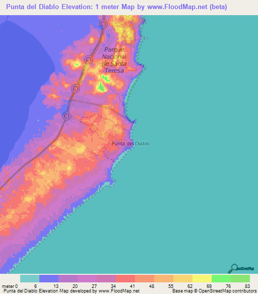 Elevation of Punta del Diablo,Uruguay Elevation Map, Topography, Contour
