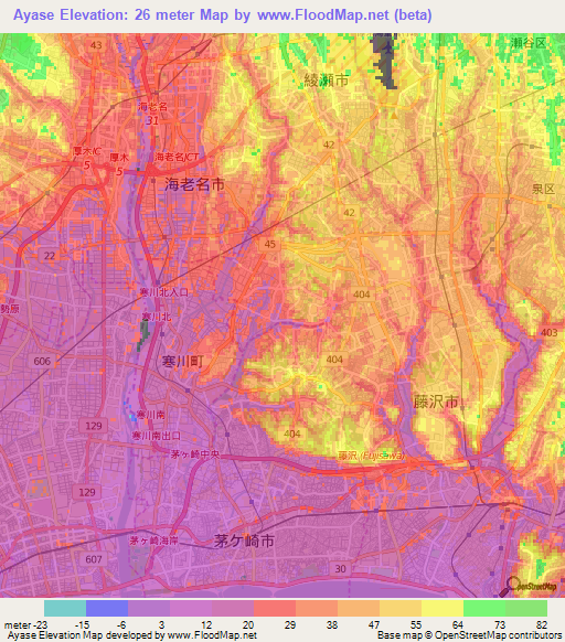Elevation of Ayase,Japan Elevation Map, Topography, Contour